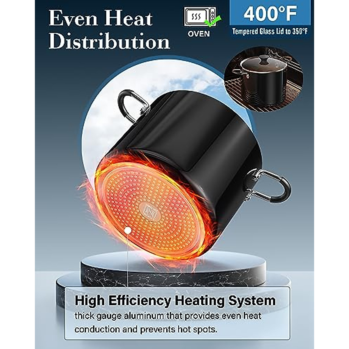 Cook N Home Nonstick Stockpot with Lid 10.5-Qt, Deep Cooking Pot Cookware Canning Stock Pot with Glass Lid, Black