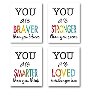 XWELLDAN Motivational Quotes Wall Art Colorful Prints, Inspirational Poster for Home Office Bedroom Classroom Decor, 8 x 10 Inch Set of 4 Prints, No Frame
