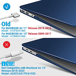 IBENZER Compatible with Old Version MacBook Air 13 Inch Case (2017-2010 Release), Models: A1466/A1369, Plastic Hard Shell Case with Keyboard & Screen Cover for Mac Air 13, Navy Blue, A13NVBL+2