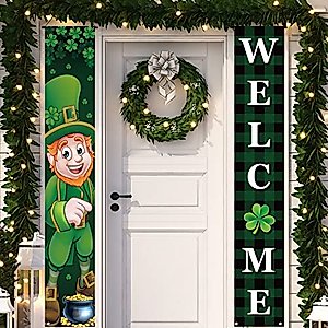 St Patricks Day Decorations Green Lrish Spirit Front Porch Weclome Sign Irish Shamrock Gnomes Banner St. Patrick's Day Decorations for Home Party