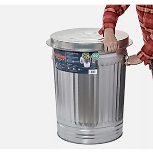 Generic 31 Gallon Galvanized Steel Round Metal Household Trash Can with Lid, Grey