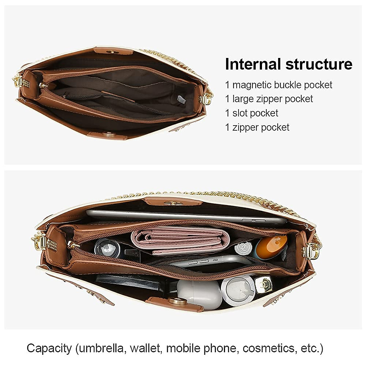 CLUCI hobo Bags for Women Vegan Leather Purses and Handbags Designer Ladies Shoulder Bucket Bag Beige with Brown