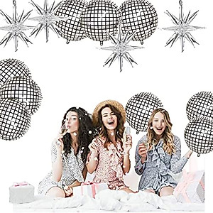 15 Pcs Disco Ball Balloons, Huge Silver Explosion Star Aluminum Foil Balloons for Birthday, Bachelorette Party, 70s 80s 90s Theme Disco Party Decorations Supplies,Disco Fever Party Decoration