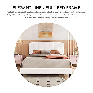 alazyhome Upholstered King Size White Platform Bed Frame with Velvet Upholstered Headboard Wooden Slats Support No Box Spring Needed Easy Assembly