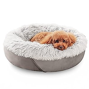 JOEJOY Small Dog Bed & Cat Bed, Anti-Anxiety Puppy Cuddler, Cozy Soft Round Fluffy Plush Pet Bed, Machine Washable, Anti-Slip Bottom (20", Grey)