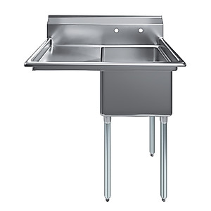One Compartment Stainless Steel Commercial Kitchen Prep & Utility Sink with Left Drainboard | Bowl Size 18" x 18" X 12" | NSF