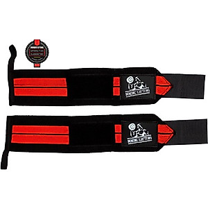 Wrist Wraps + Lifting Straps Bundle (2 Pairs) for Weightlifting, Cross Training, Workout, Gym, Powerlifting, Bodybuilding-Support for Women & Men,Avoid Injury during Weight Lifting-Red