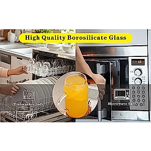 ANOTION Glass Cups 4 Packs, 16oz Coffee Cups with Lids and Glass Straws Coffee Mugs Clear Tumbler With Handle Glassware Drinking Glasses Set for Hot/Cold Coffee Latte Tea Chocolate Juice