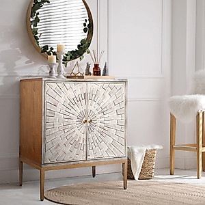 Mid-Century Modern 2-Door Wood Accent Cabinet Entry Coffee Table Storage Sideboard Kitchen Buffets Chest 29.5 Inches Brown Farmhouse French Country MDF Metal