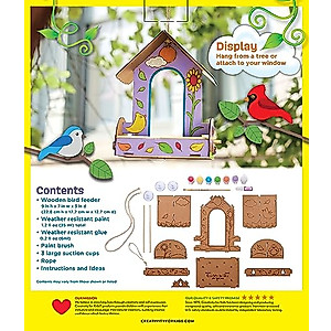 Creativity for Kids Build and Paint Bird Feeder Wood Craft Kit - DIY Bird House Kit for Children, Outdoor Activities for Kids Age 6+,Yellow,orange,blue,white,green,violet