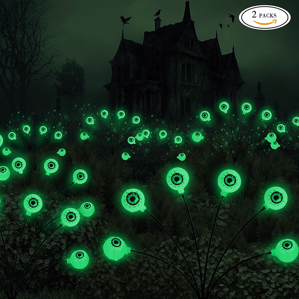 Halloween Decorations Outdoor Solar Scary Eyeball Lights,2PACKS 12LED Green Eyeball Swaying Firefly Lights,Waterproof Solar Halloween Path Lights for Yard/Garden/Lawn/Party Decor,Green