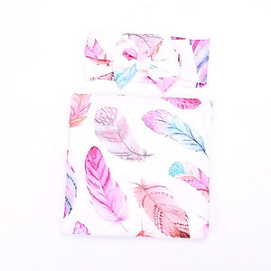 Galabloomer Baby Sleep Swaddle Blanket Large and Bow Headband Set 47 inch X 47 inch Feather