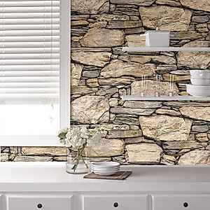 NuWallpaper NU2065 Hadrian Stone Wall Peel & Stick Wallpaper, Brown
