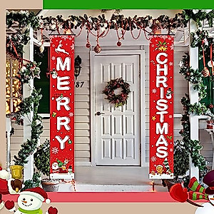 Preboun 3 Pairs Halloween Thanksgiving Christmas Porch Signs Banners Hanging Front Porch Door Decorations for Outside Yard Garland Party Supplies