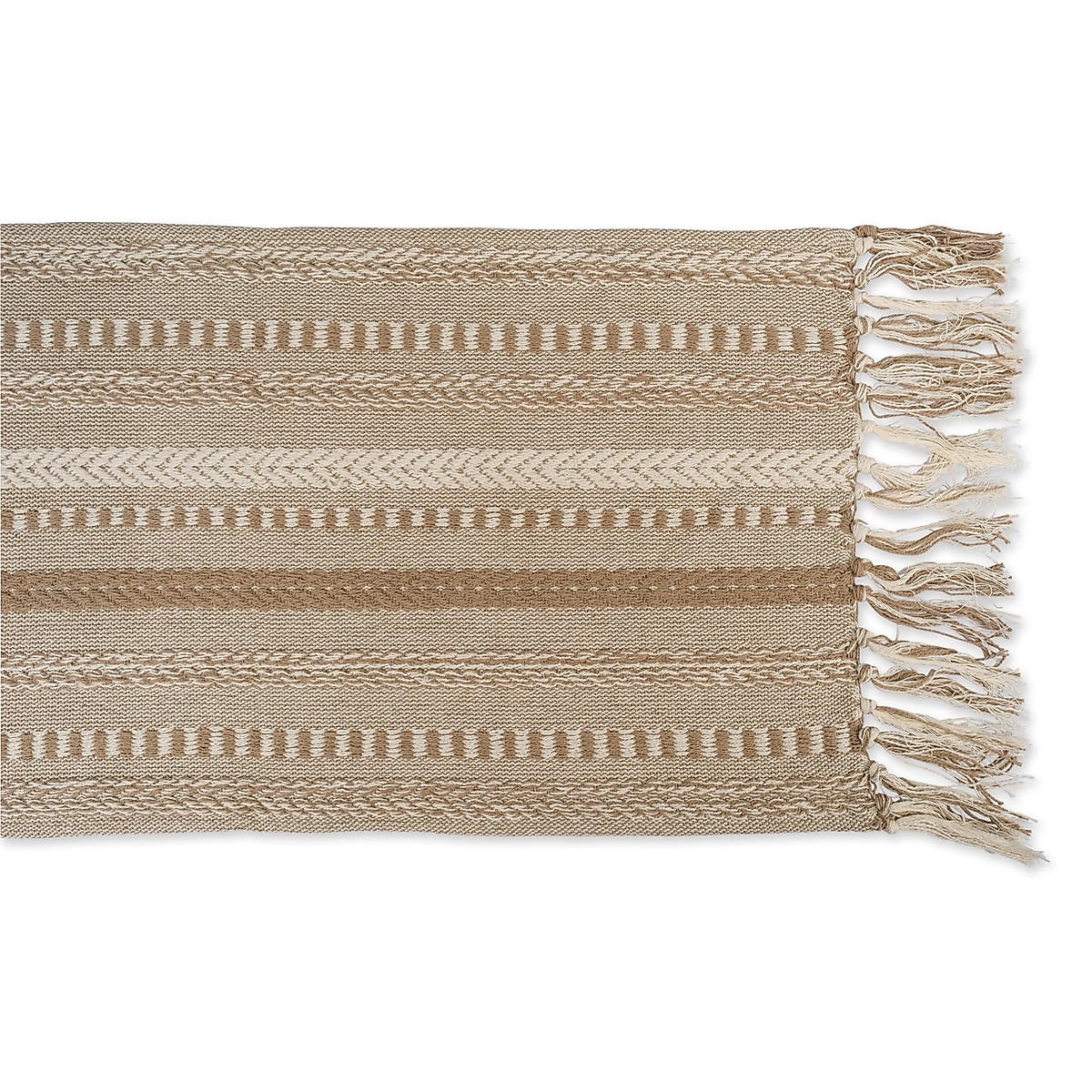 DII Farmhouse Braided Stripe Table Runner Collection, 15x108 (15x113, Fringe Included), Stone