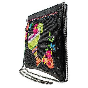 Mary Frances Salt on the Rim Beaded Margarita Leather Crossbody Clutch Handbag, Black