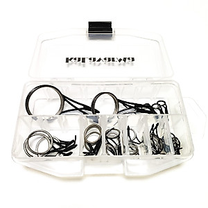 Kalavarma Minima Rings one Piece Stamped Frame Guide Fishing Rod Repair Kit Guide Tip Top Repare Set Mixed Size Single Leg Stainless Steel Spinning and Casting Rod Guides40pcs