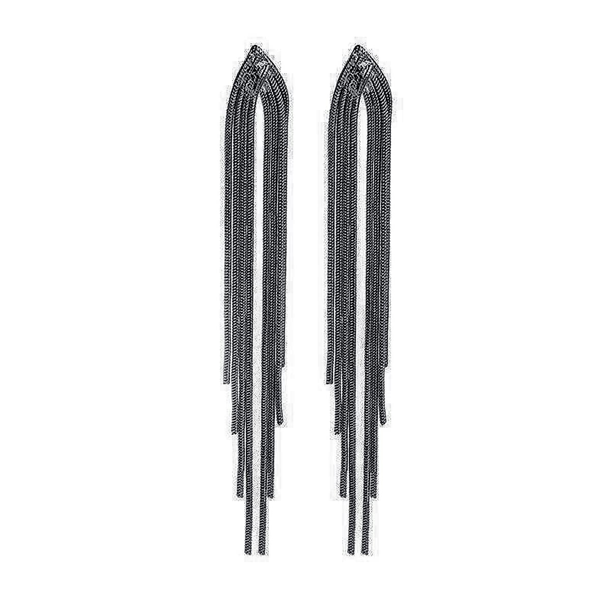 Long Tassel Earrings for Women Gold Dangle Earrings Metal Chain Gold Statement Earrings, Punk Long Threader Chain Earrings for Women Wedding Bridesmaid Prom Party-B Black