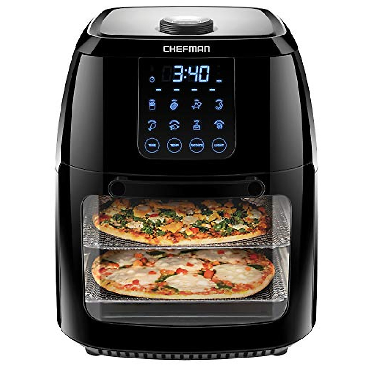 Chefman 6.3-Qt 4-In-1 Digital Air Fryer+, Rotisserie, Dehydrator, Convection Oven, XL Family Size, 8 Touch Screen Presets, BPA-Free, Auto Shutoff, Accessories Included, Black