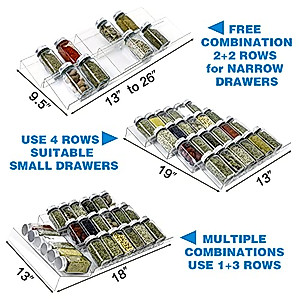 Jadehom Spice Drawer Organizer, 4Tier Clear Acrylic Expandable From 13" to 26" Seasoning Jars Drawer Insert, Kitchen Drawer Spice Rack Tray for Cabinet/Countertop