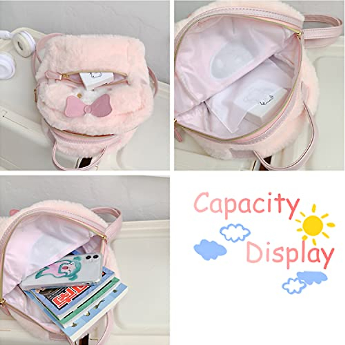 SHOCKTU My Melody Backpack, Cinnamoroll Bag Cute Cartoon School Bag Plush Shoulder Bag Handbag (WHITE)
