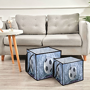 Blueangle 3d Soccer Ball Cube Storage Bin with Handles, 13 x 13 x 13 in, Large Collapsible Organizer Storage Basket for Home Décor（561）