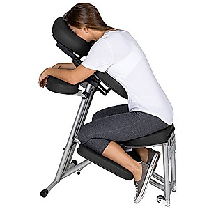 STRONGLITE Portable Massage Chair Ergo Pro II - Ultra-Strong, Lightweight, Folding Tattoo Spa Massage Chair with Wheels & Carry Case (600lbs Working Weight), Aluminum, Black