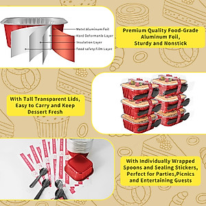 HEYYUMI 10oz Aluminum Foil Brownie Pans with Lids, 40 Pack Square Cake Pans, Disposable Ramekins Cupcake Cups Containers,Mini Cake Baking Pans,Large Muffin Tin Holder for Catering Gathering - Red