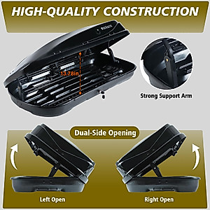 56 Inch Black Rooftop Cargo Box Carrier, Large 13 Cubic Feet Car Top Mount Travel Luggage Storage, Dual Side Opening, Heavy Duty Waterproof Rooftop Storage Box with Security Keys