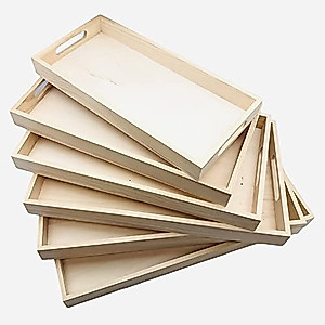 6 Piece Nested Serving Trays Set of Rectangular Shape Wood Trays Ideal for Crafts /School with Easy Cut Out Handles Ideal Kitchen Nesting Trays for Snacks, Treats, Organization, Personalise and DIY