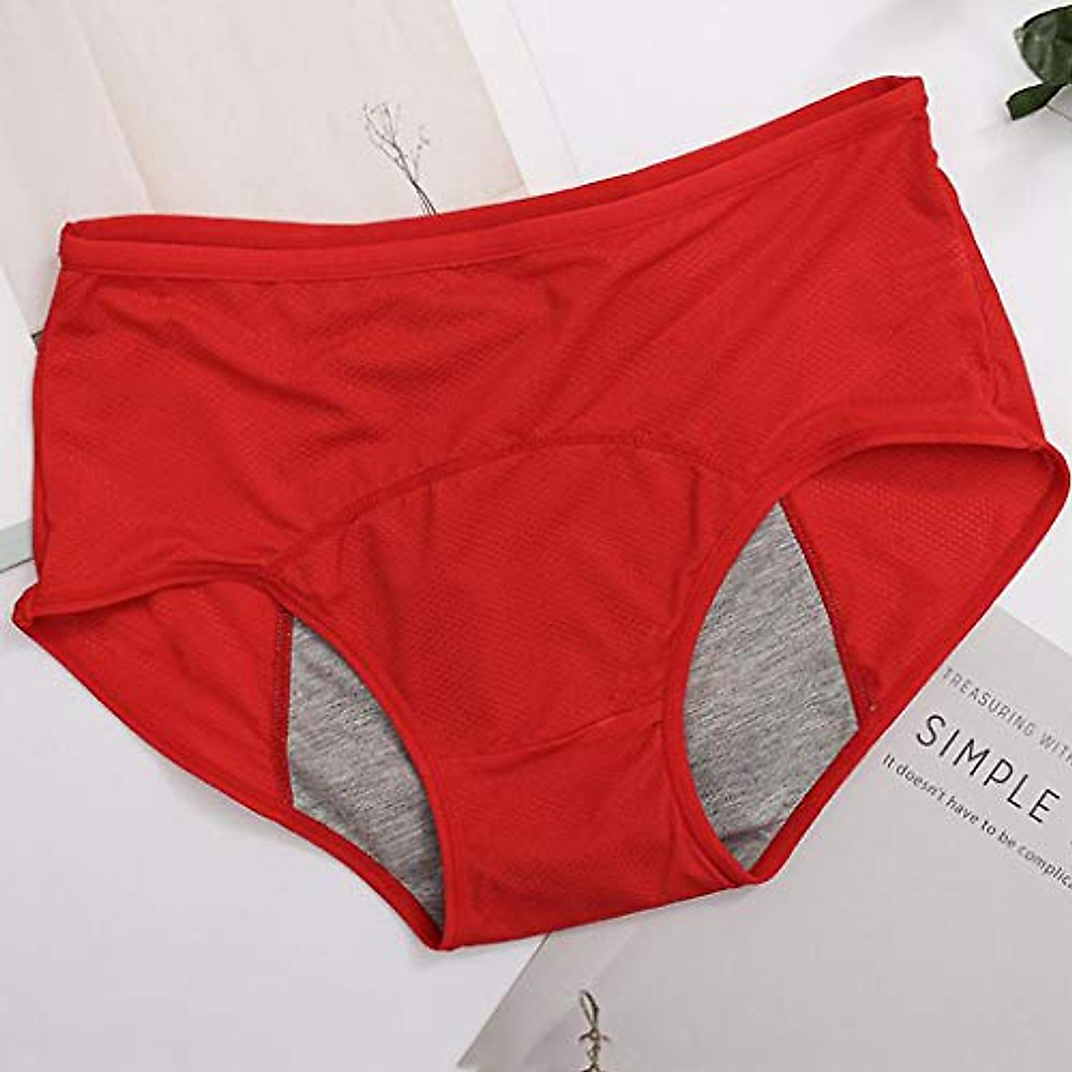 Kinple Womens Leak Proof Panties Comfy Stretch Brief High Rise Breathable Panty Ladies Incontinence Protective Undies Red