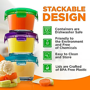 NutriChef 12 Piece Glass Food Storage Container – 4.48 oz Round Airtight Stackable Containers with Locking Lids for Baby Food, Snacks, Fruits, and Meal Prep - Oven & Freezer Safe