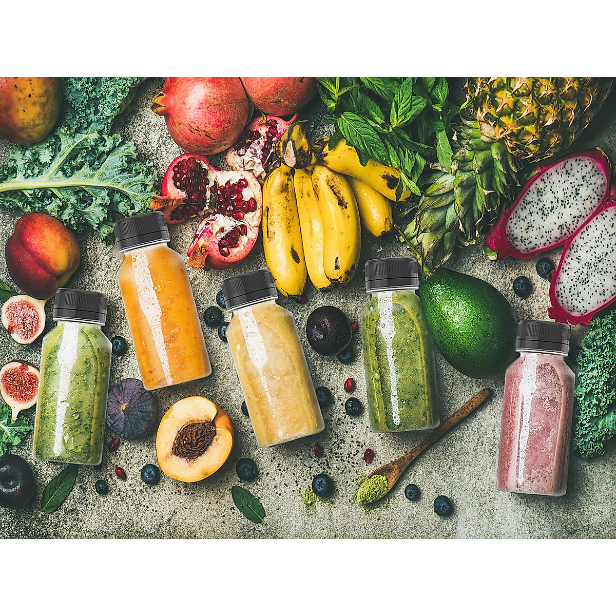 HNXAZG 10 Pcs 4 Oz Plastic Juice Bottles with Lids, Empty Clear Containers for Juice, Milk and Other Beverage