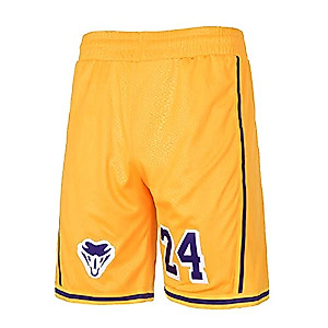 DITOGQAR Basketball Shorts for Men,Mens Retro Shorts Workout Gym 90s Fans 8/24 Black Mesh Quick Dry Basketball Athleic Shorts Yellow 24 Size L