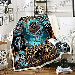 GEEMBI Viking Sofa Blanket PS591b, Adult Sherpa Fleece Throw Blankets Bedding Blanket Reversible -Decorative Blanketed - Artwork Sherpa Blanket - Best Gift 2019