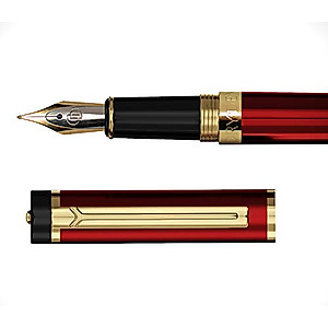 Dryden Designs Fountain Pen - Medium and Fine Nibs | Includes 24 Ink Cartridges and Ink Refill Converter | Calligraphy Pen, Consistent Writing, Smooth Look - Royal Red