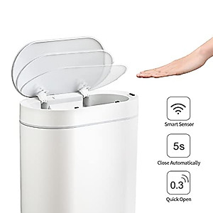 Bathroom Trash Can with Lid - SYNCVIBE 2 Gallon Slim Motion Sensor Garbage Can Narrow Automatic Plastic Trash Bin for Bedroom, Living room, Toilet, Office (White)