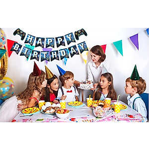 Video Game Happy Birthday banner (Blue) Gaming Theme Party Happy Birthday for Boys children Player Game theme Party Decoration