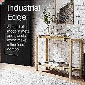 Modern Farmhouse Wood Entryway Table – Skinny Console Table with Storage – Entry Table with Metal Details – Narrow Sofa Table - Living Room Furniture – Modern Home Décor (White Washed Oak)