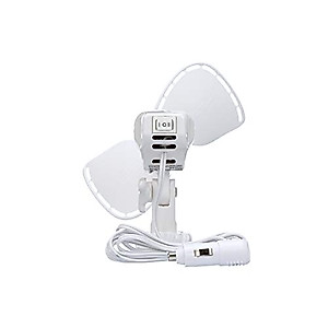 SEEKR Ultimate™ Fan from by Caframo. Grill-free, whisper-quiet 12V fan with shock-absorbing FingerSafe™ blades, 2-speeds, direct wire connection. Made in Canada. White.