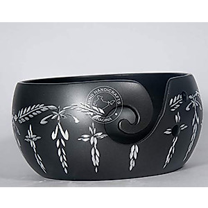 Hind Handicrafts Premium Solid Handmade Silver Diamond Engraved Metallic Finish Aluminium Portable Yarn Storage Bowl - Holder for Knitting Crochet Hook Accessories (Matte Black, 6" x 6" x 3")