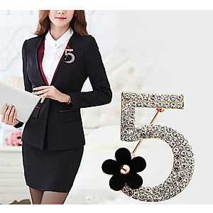 Comelyjewel Brooch Pin Number Five Pin Brooch Corsage Scarf pin Rhinestones Breastpin for Wedding/Banquet/Bouquet Golden