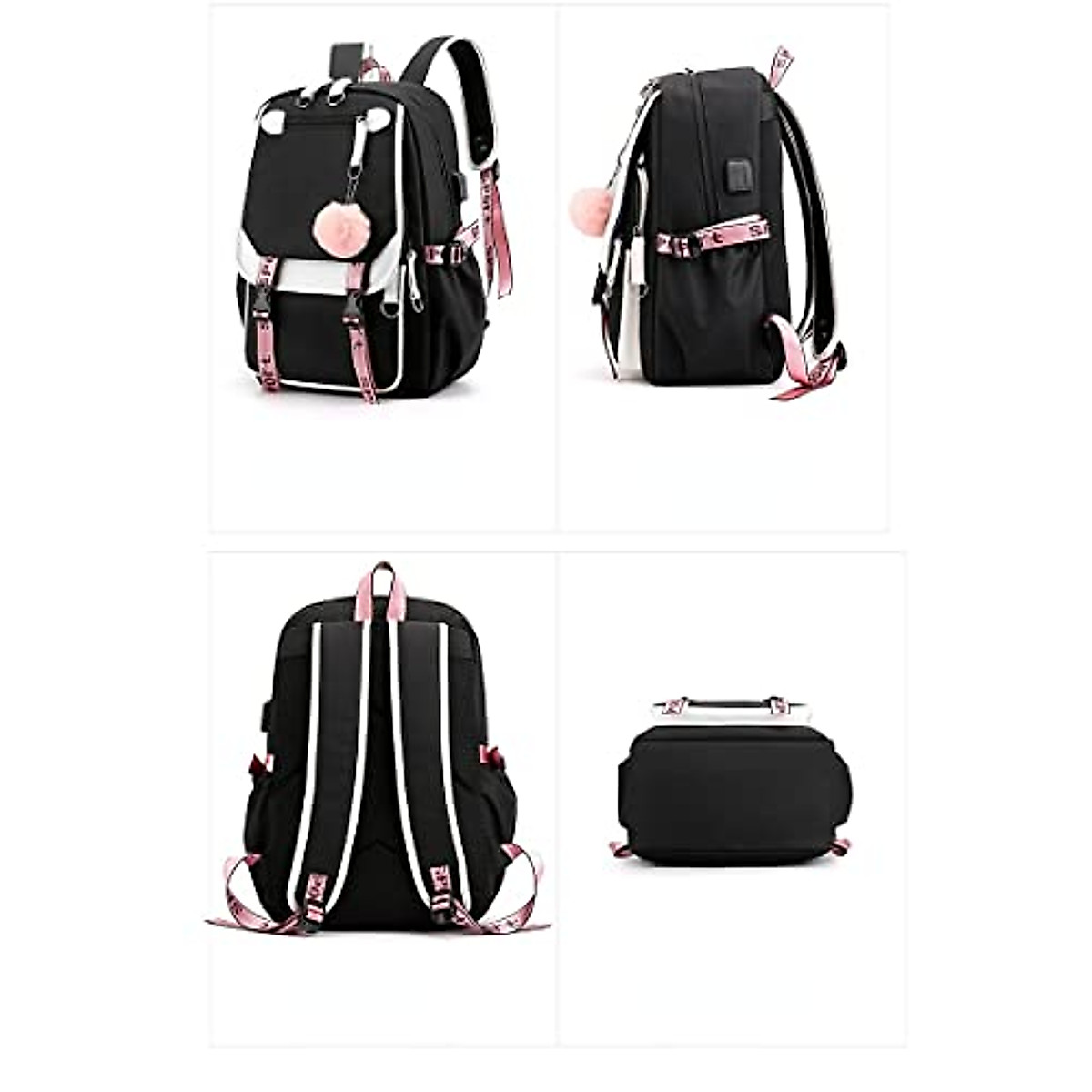 AMZTAN Travel Laptop Backpack for Students with USB Charging Port Oxford Handle Shoulder Tote Bag Laptop Schoolbag (Black)