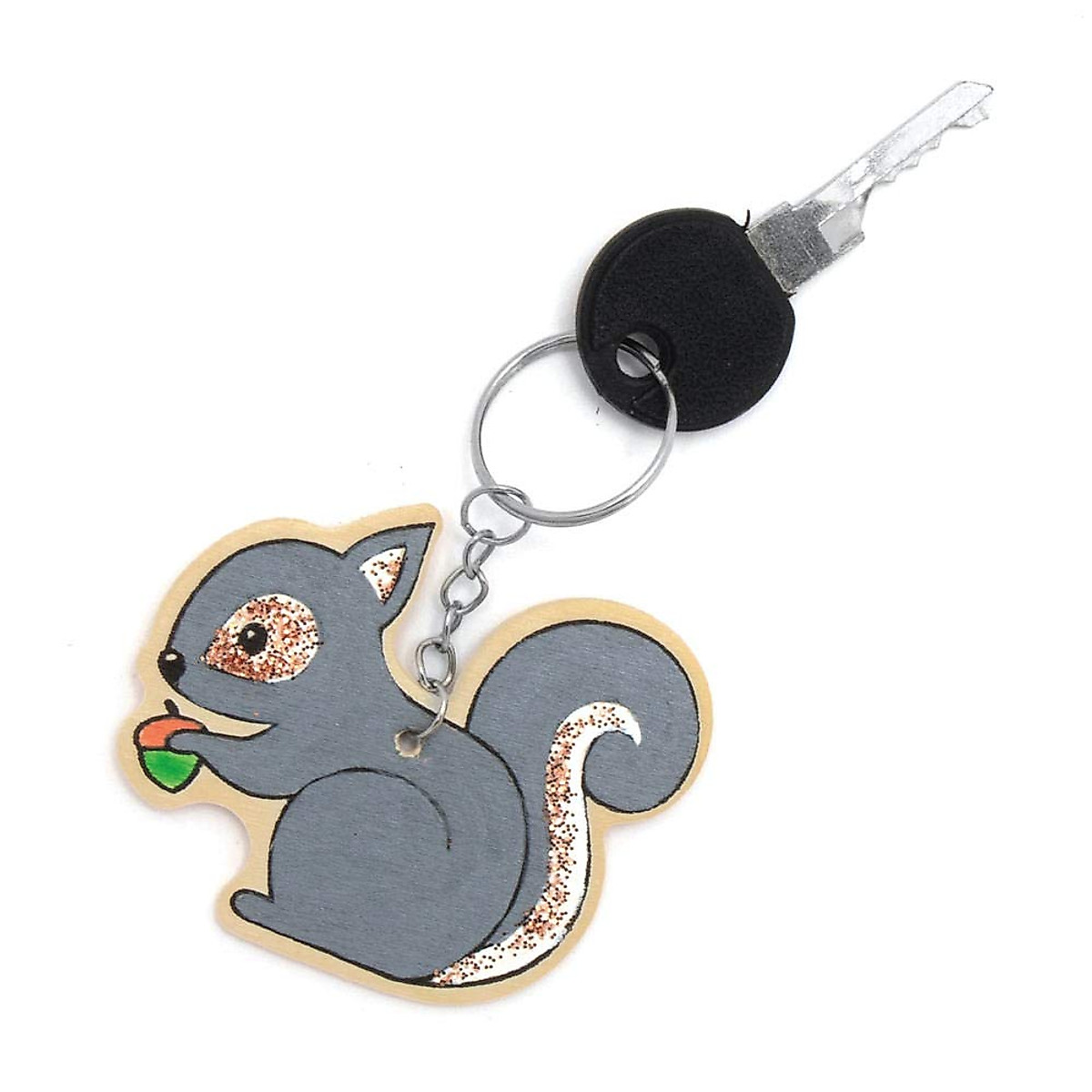 Baker Ross AX182 Woodland Animal Wooden Keyrings - Pack of 10, Color in Woodcraft Kits for Kids Arts and Crafting Activities