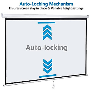 Oteymart 100 Inches Manual Projector Screen Pull Down-Portable Screen Video Projection 16:9 HD Matte White Home Theater with Auto Lock Anti-Crease for Home Theater Outdoor,Wall/Ceiling Mounting