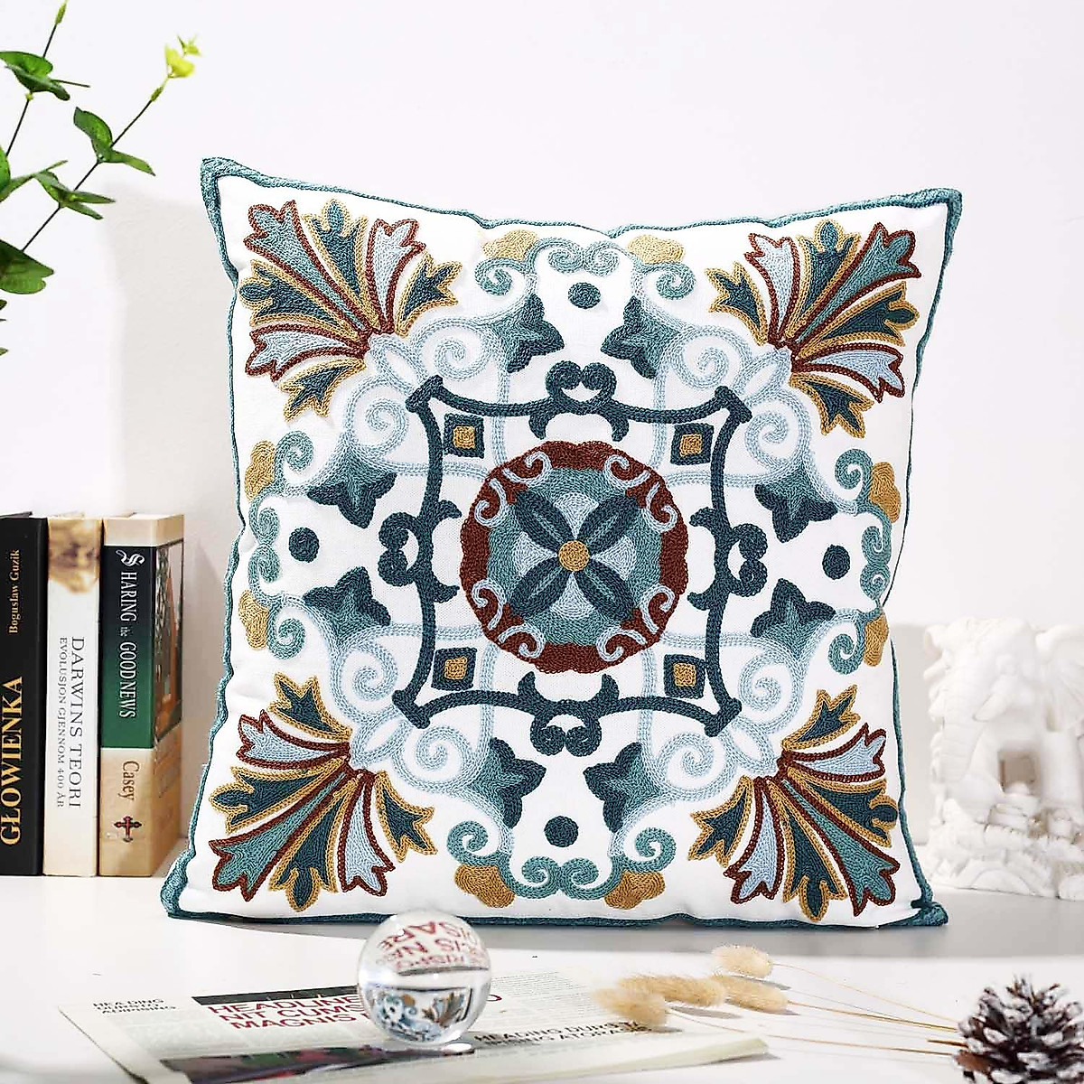 Onelsong Decorative Pillow Covers for Couch Living Room 18x18 inches Set of 2 Embroidery Square Boho Throw Pillows Cover for Sofa Chair Bed