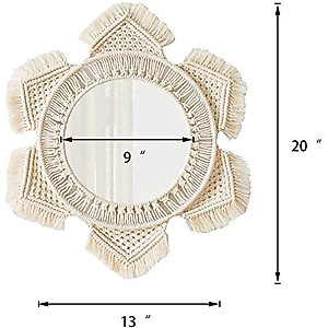 Mkono Macrame Decorative Cotton Rope Basket and Hanging Wall Mirror Boho Decor for Bedroom Living Room Apartment Office Dorm, Set of 2