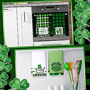 4 Pcs St Patrick's Day Dish Towel Kitchen Towel Absorbent Fast Drying Cloth Decorative St Patrick's Day Gnomes Tea Towels Decorative Dishcloths for Kitchen Bathroom Home, 16 x 24 Inch (Cute Style)