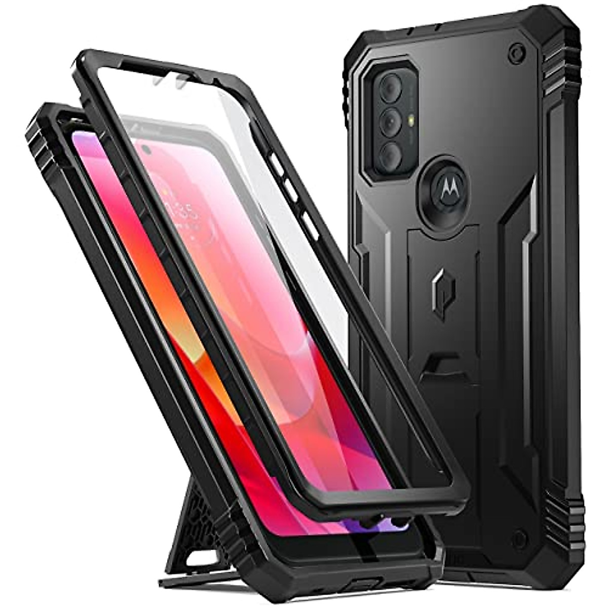 Poetic Revolution Case for Motorola Moto G Power 2022, [20FT Mil-Grade Drop Tested], Full-Body Rugged Dual-Layer Shockproof Protective Cover with Kickstand and Built-in-Screen Protector, Black