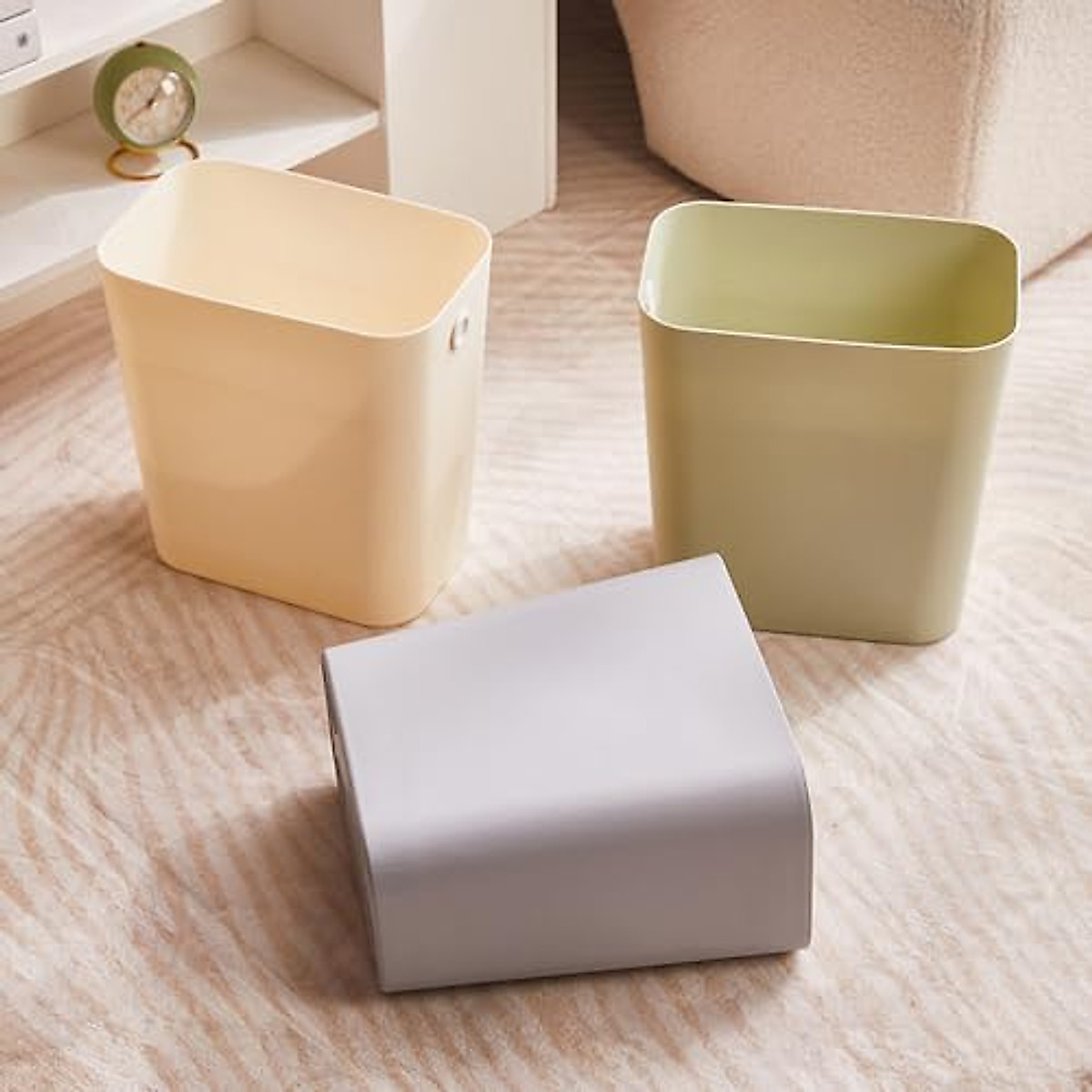 XAJH Small Plastic Trash Can with Fixed Hole, Light Green, 1.8 Gallon Capacity, 10.2"x9.7"x6"LWH